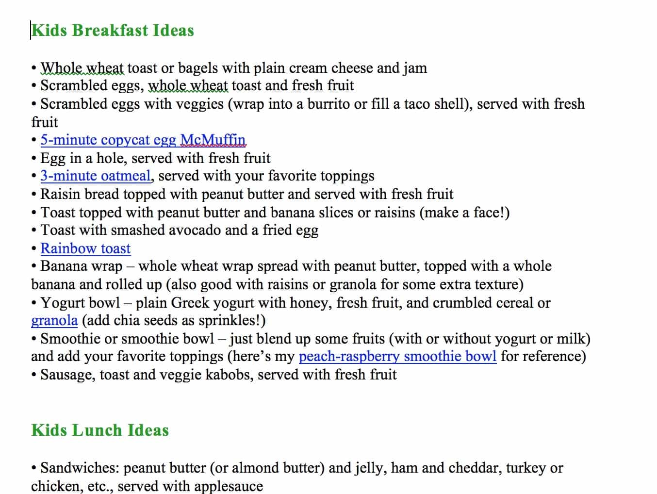 Quick Kid Friendly Meals Printable - Family Food on the Table