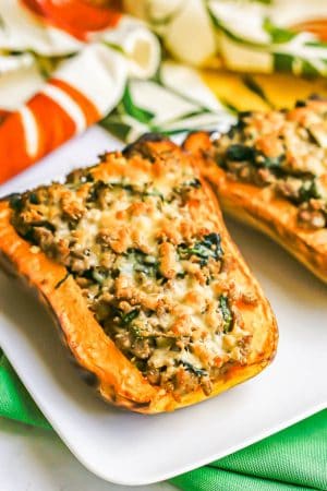 Sausage Stuffed Butternut Squash with Spinach - Family Food on the Table