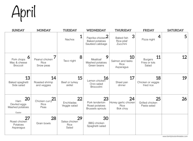 April Meal Plan - Family Food on the Table