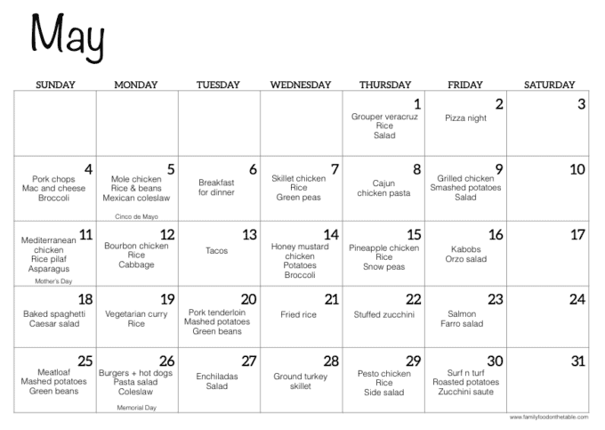 May Meal Plan - Family Food on the Table
